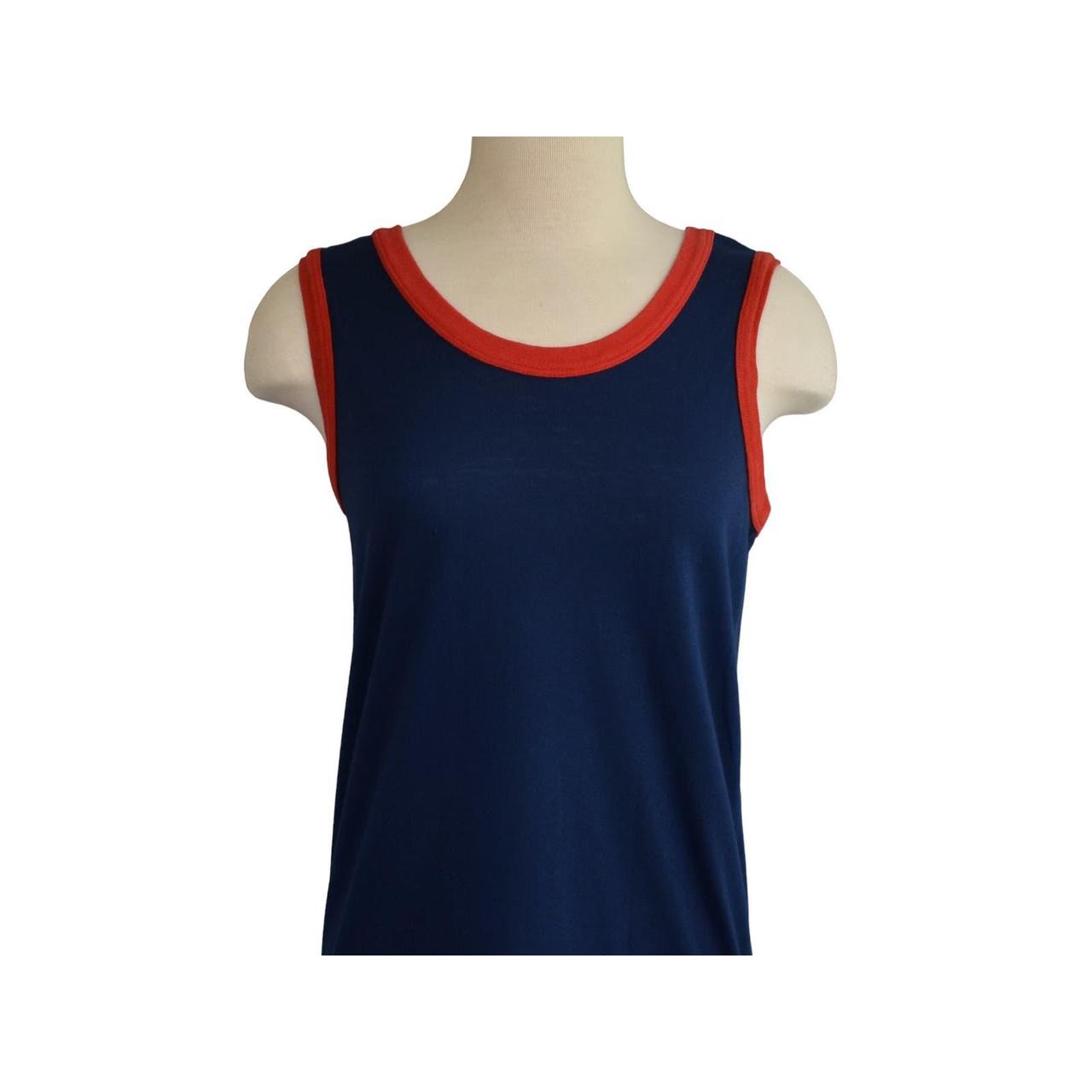 Vintage 70s navy blue with contrasting red trim tank... - Depop