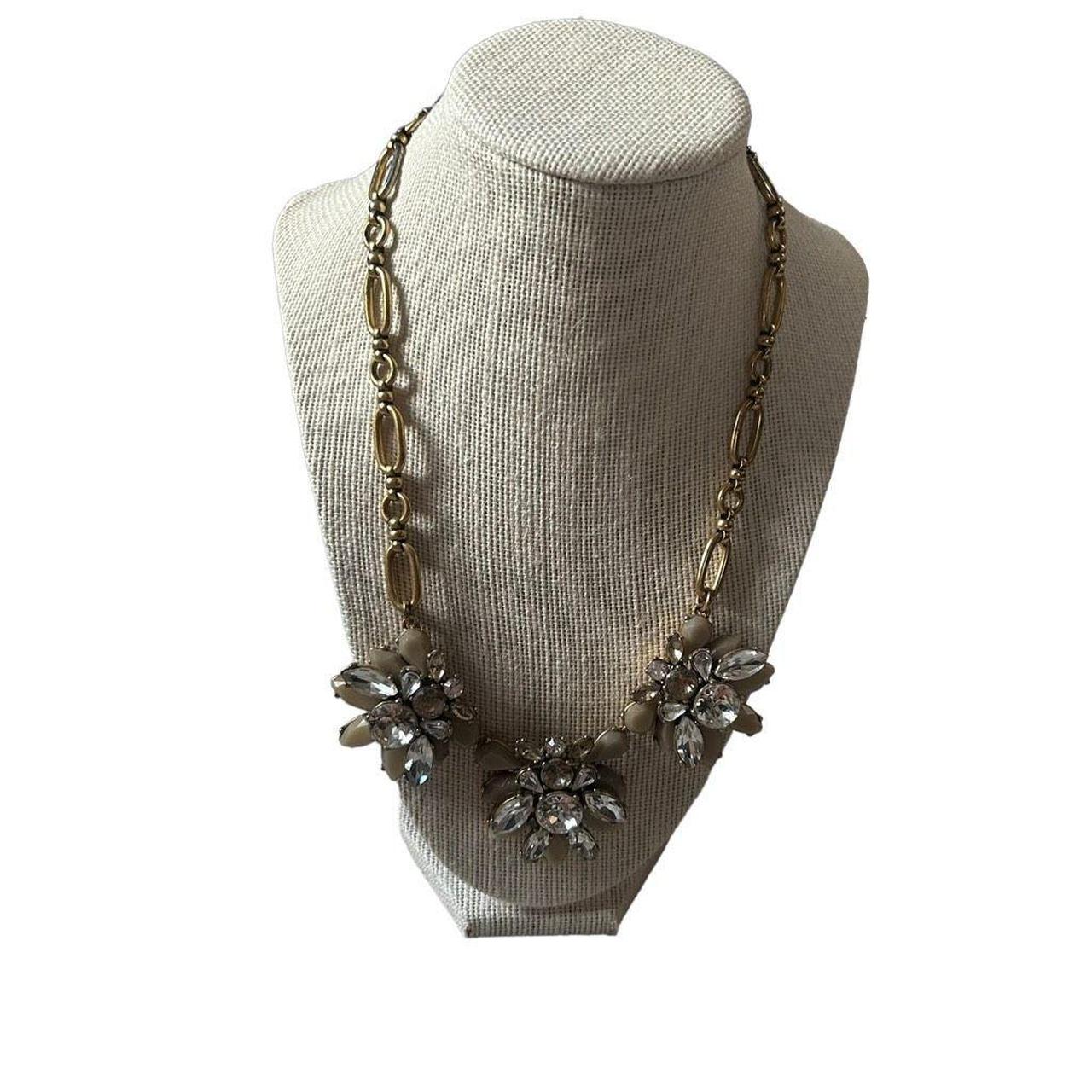 J.CREW Women's 3 Flower Statement Pendant Necklace... - Depop