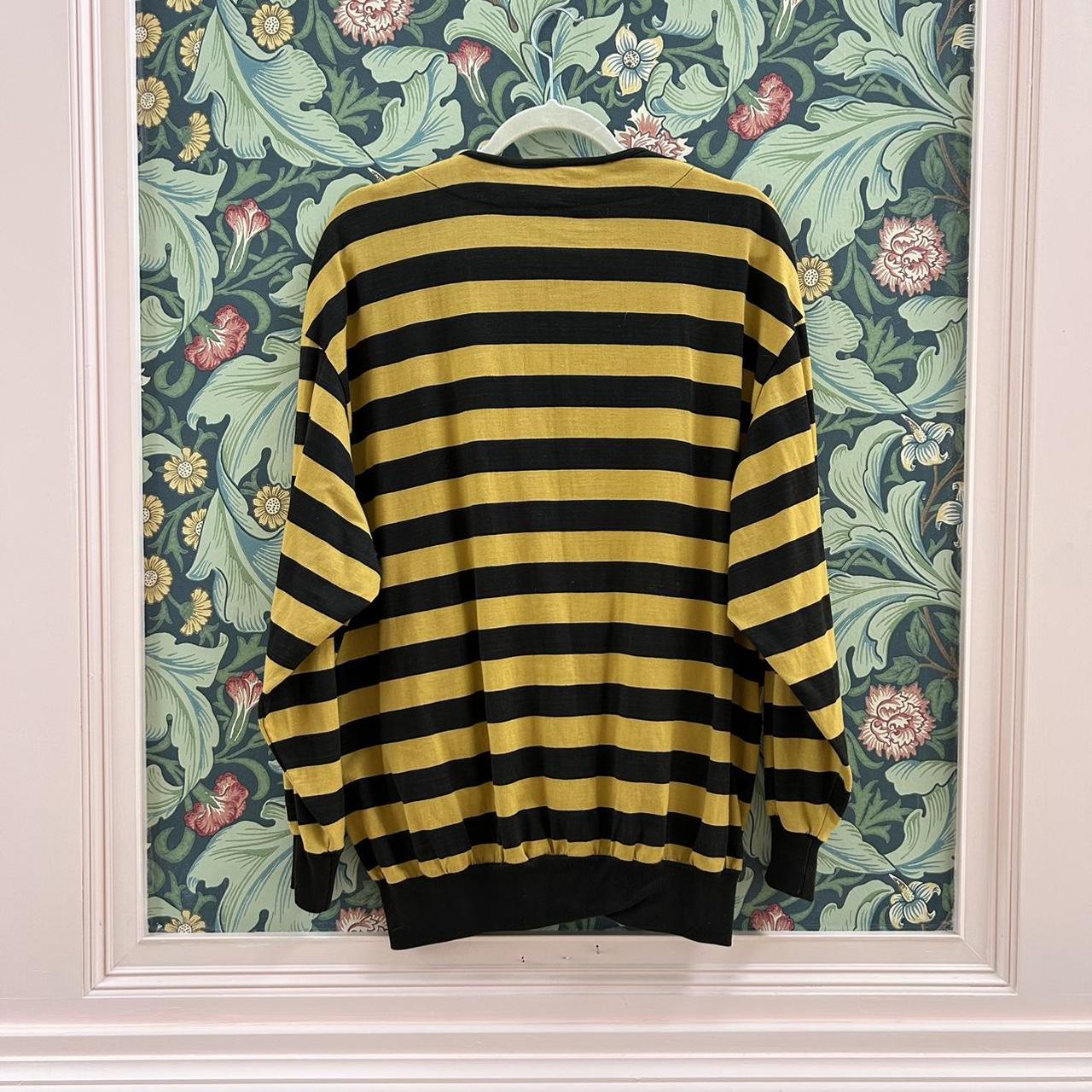Vintage French Connection Yellow and Black stripped... - Depop