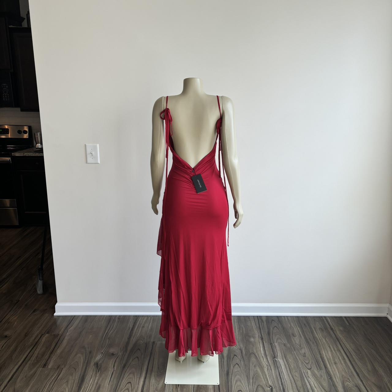 Luxurious crimson red open-back maxi dress with... | Depop