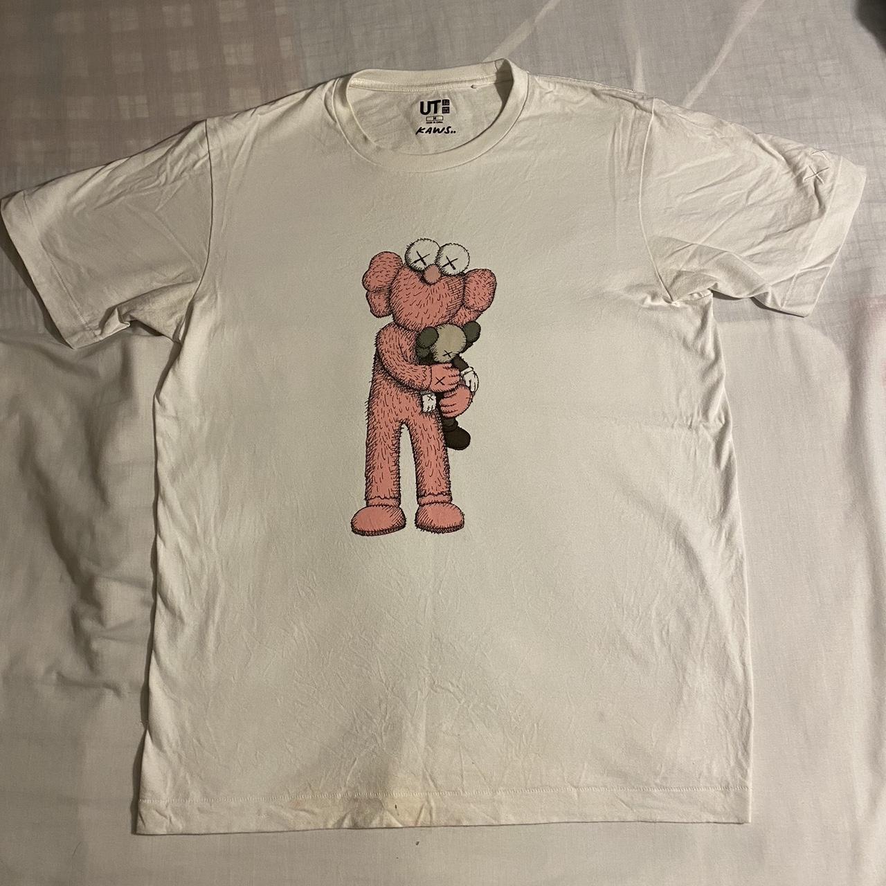 Kaws Men's White and Pink T-shirt | Depop
