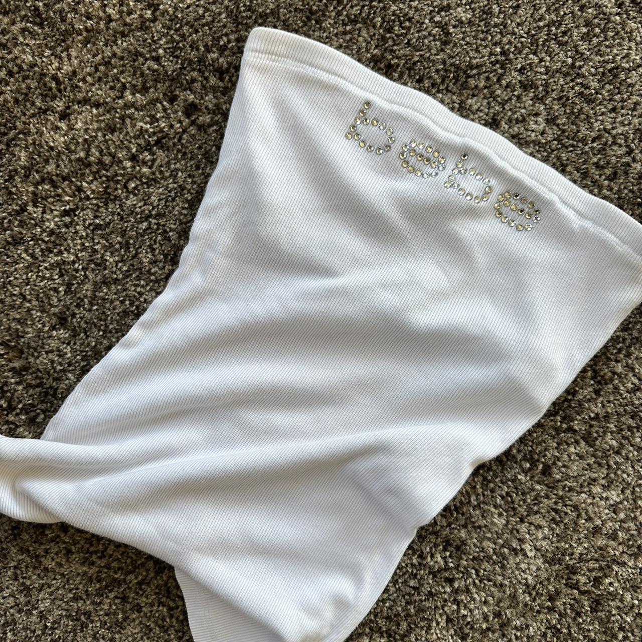 Bebe rhinestone white tube top size S - Depop