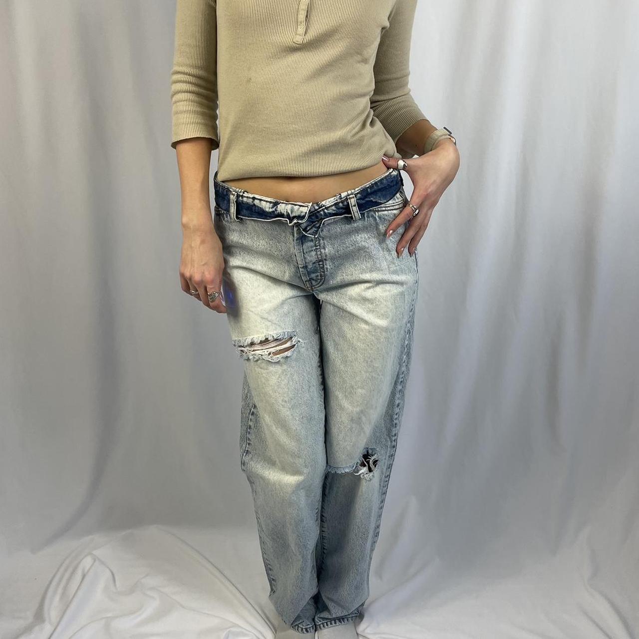 Light wash revice low rise distressed jeans - Folds... | Depop