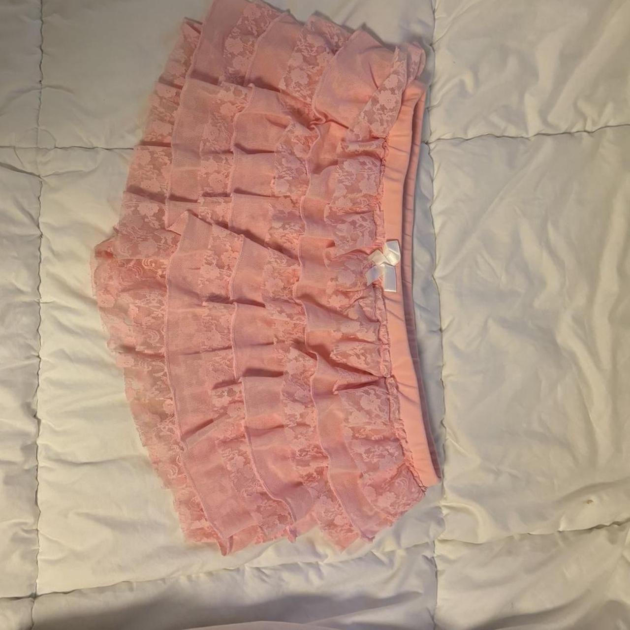 Pink frilly/ lacy Edikted micro mini shorts. Worn... - Depop