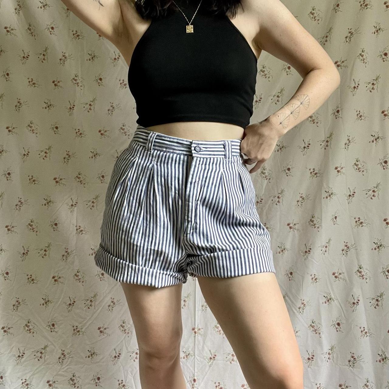 vintage pinstripe cottagecore highwaisted shorts... - Depop