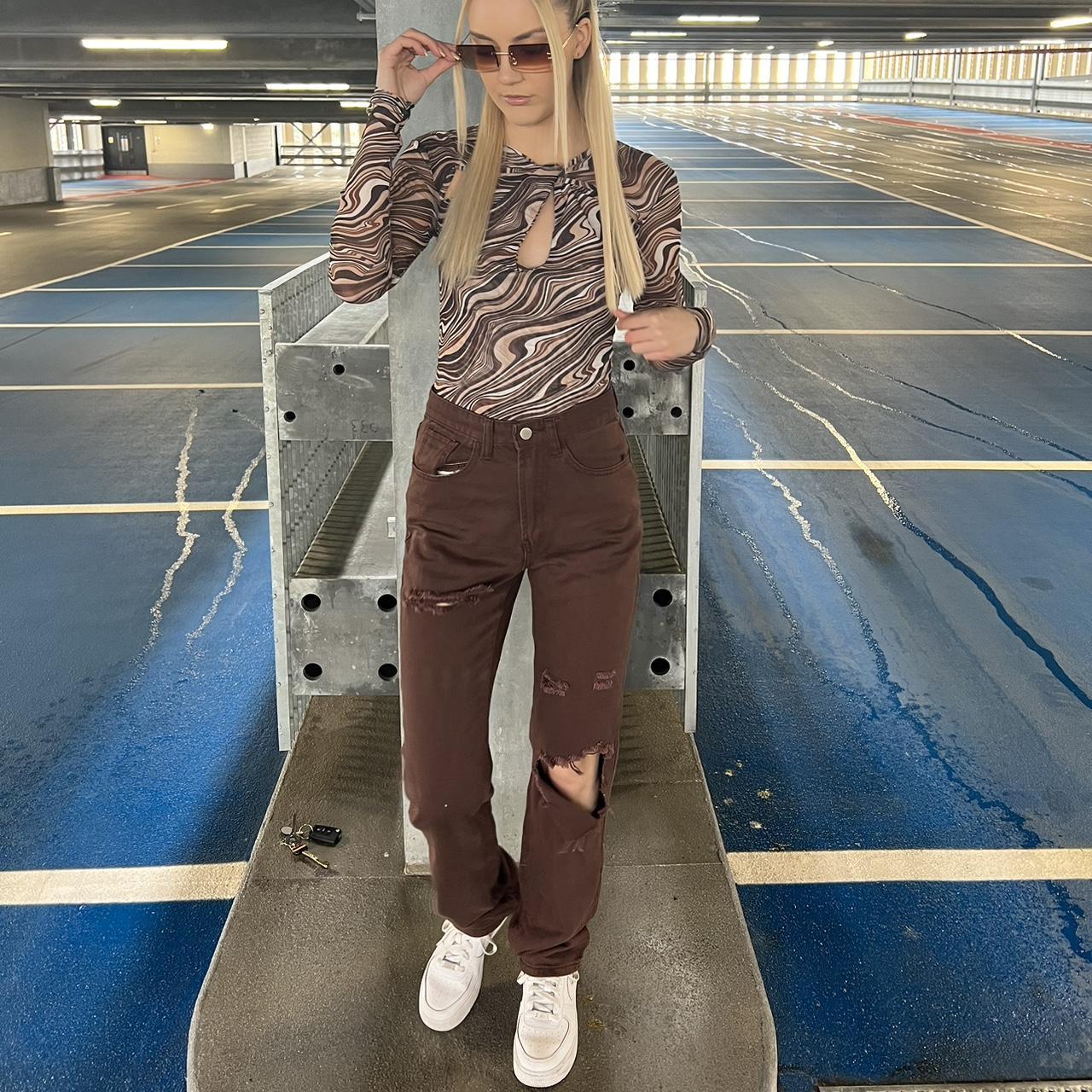 Brown ripped jeans Size 6 Worn once £5 - Depop