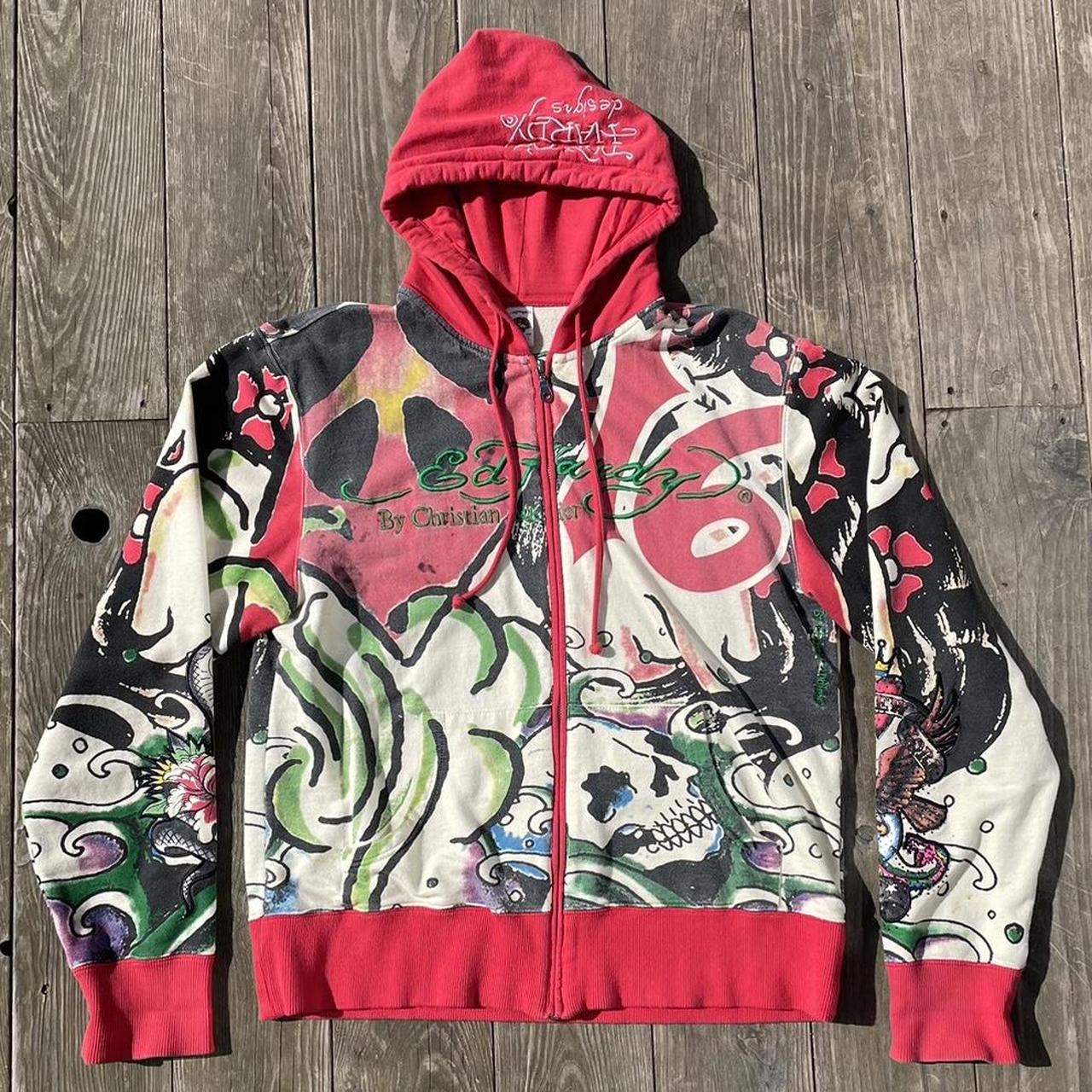 Super cool Ed Hardy zip up rhinestone hoodie. Really... - Depop