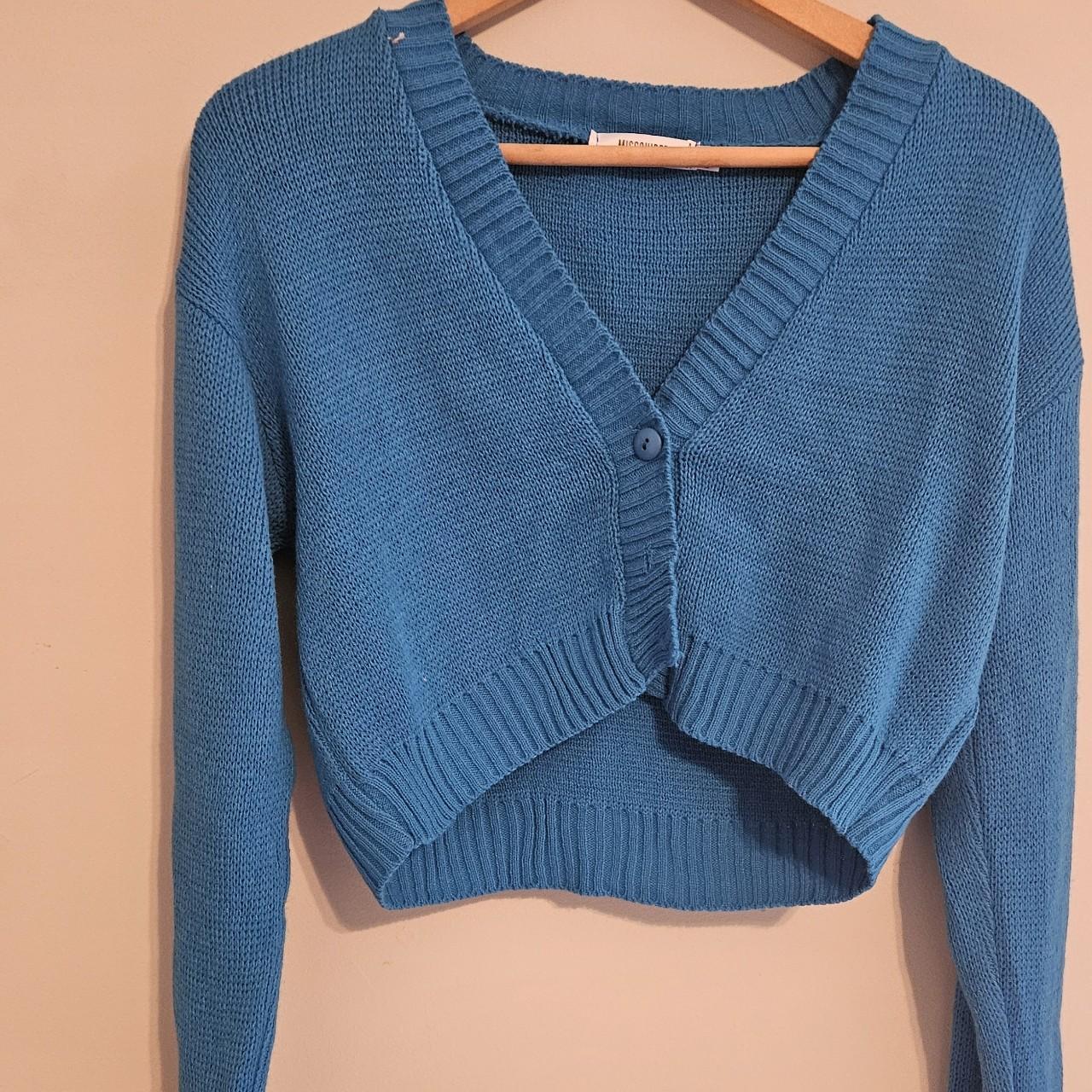 Missguided blue cropped cardigan Size 4 or small - Depop