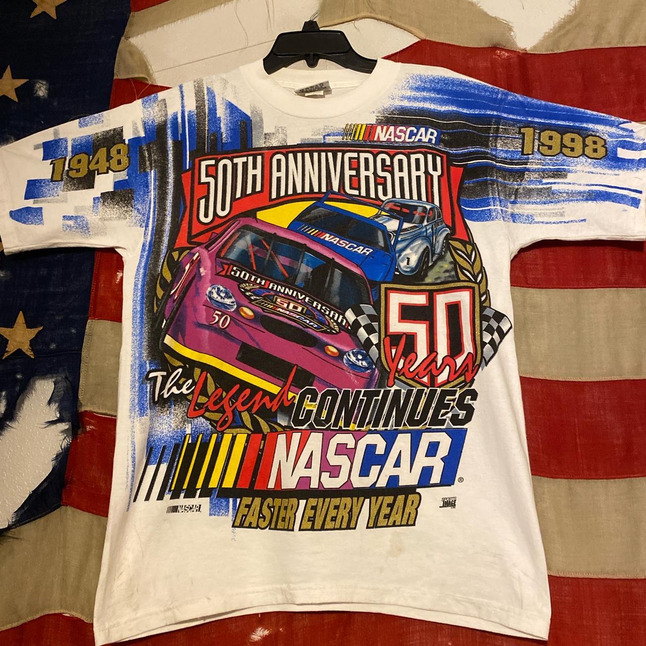 Vintage 90’s NASCAR Racing 1998 50th Anniversary AOP... - Depop
