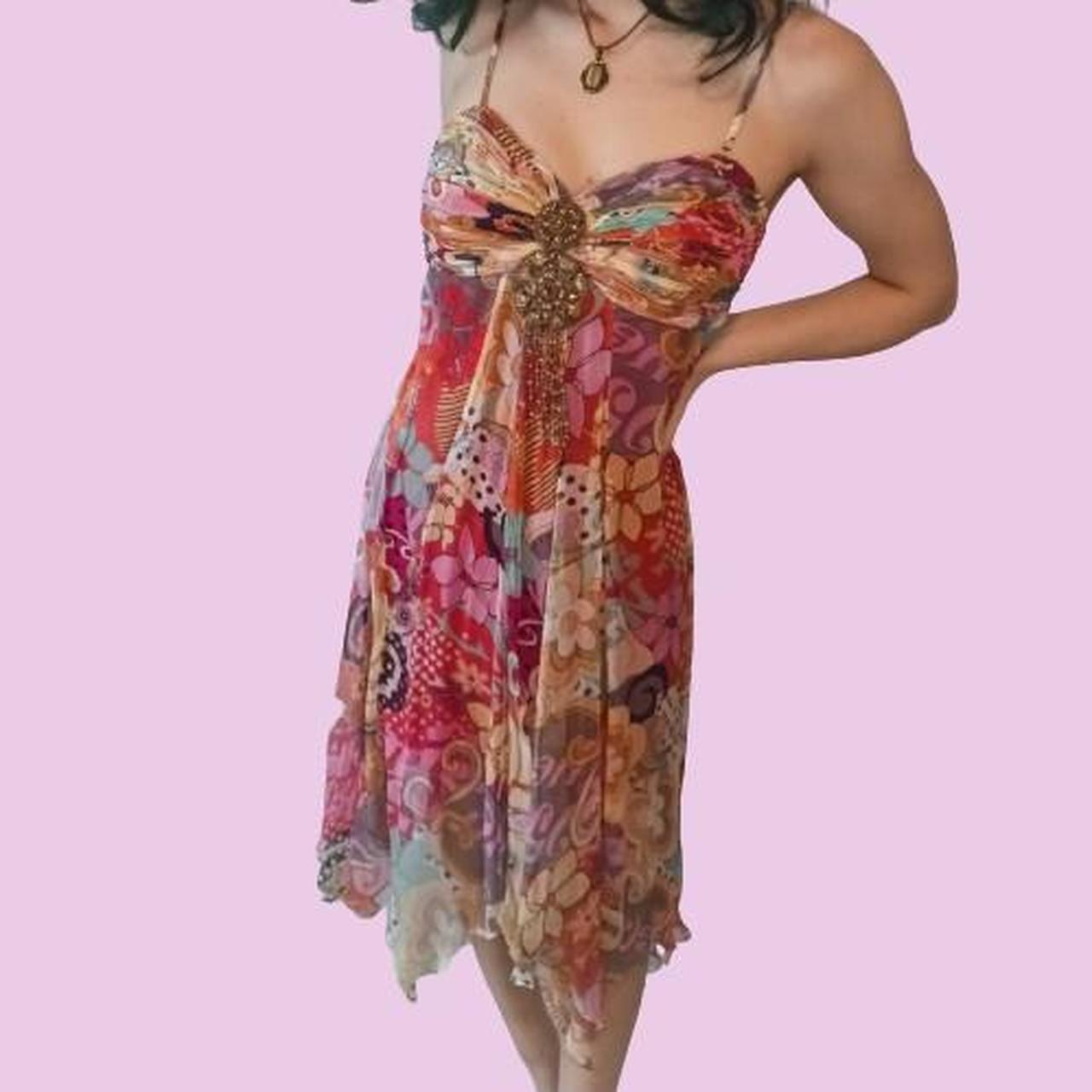 Y2K Sue Wong Beaded Silk Handkerchief Fairy... - Depop