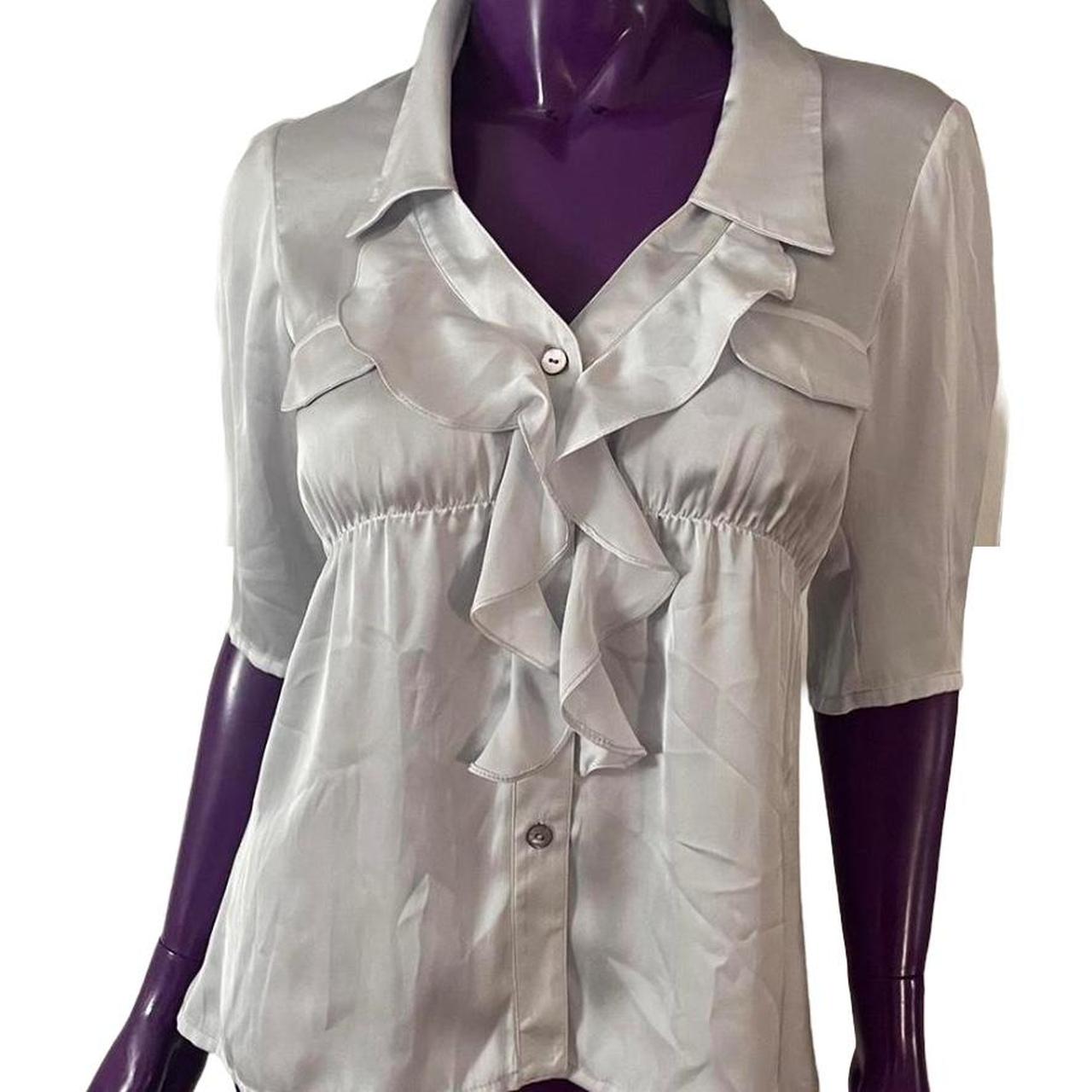 Cute glory girls light blue silk ruffle blouse y2k... - Depop