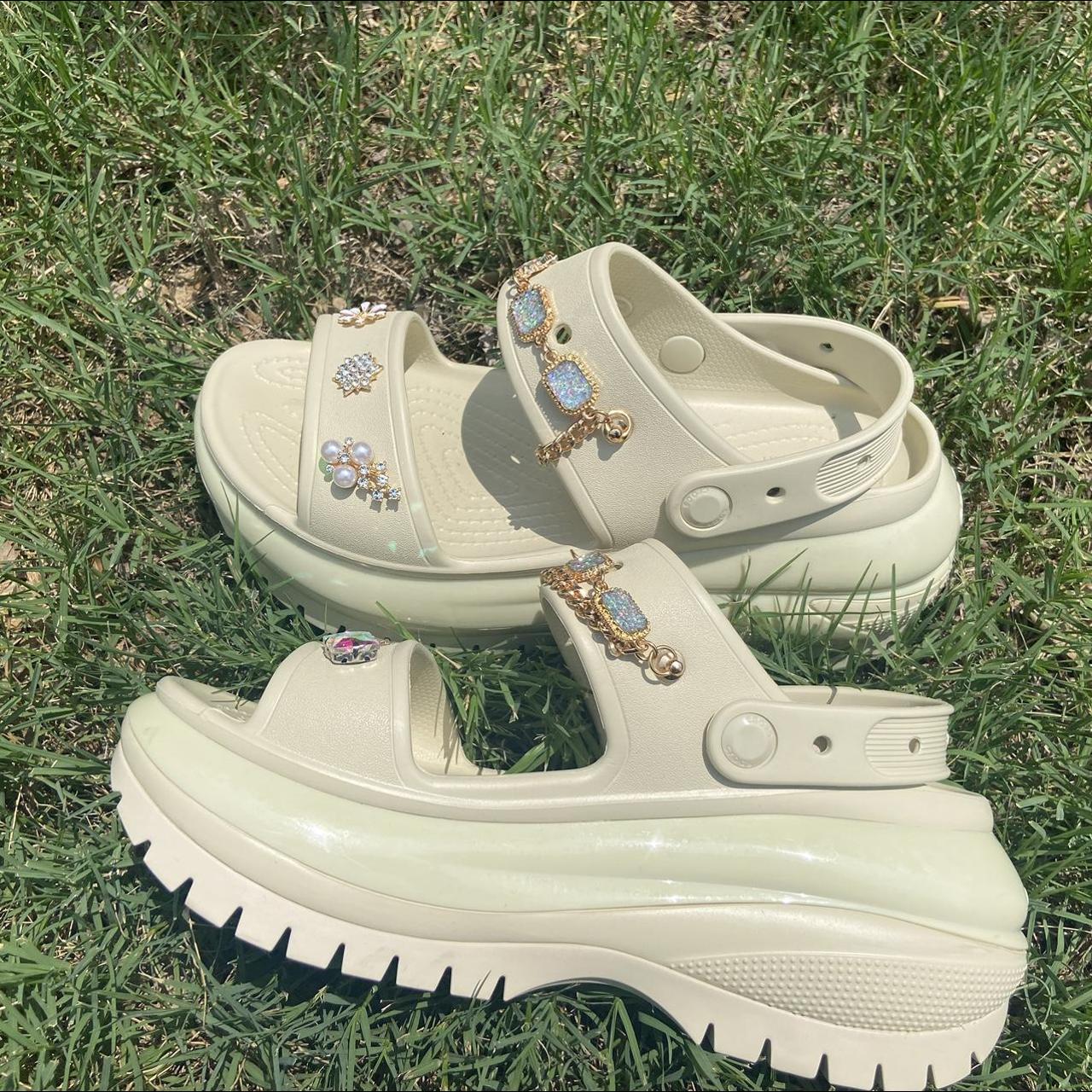 Crocs Women's Cream and White Sandals | Depop