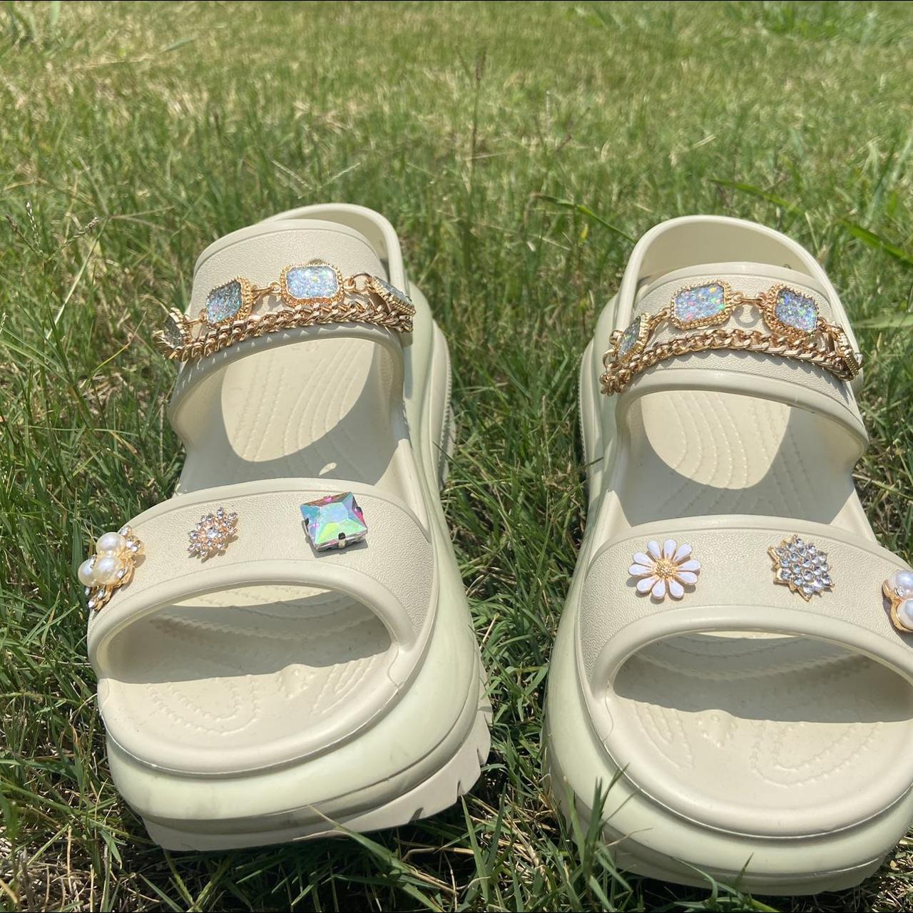 Crocs Women's Cream and White Sandals | Depop