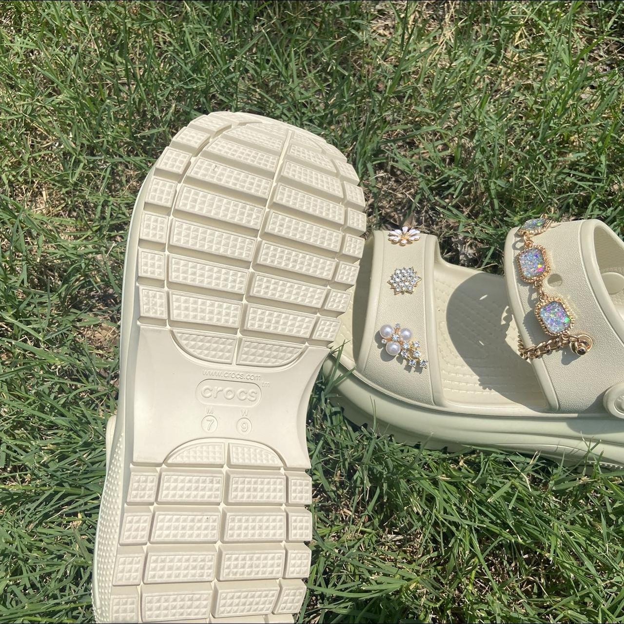 Crocs Women's Cream and White Sandals | Depop