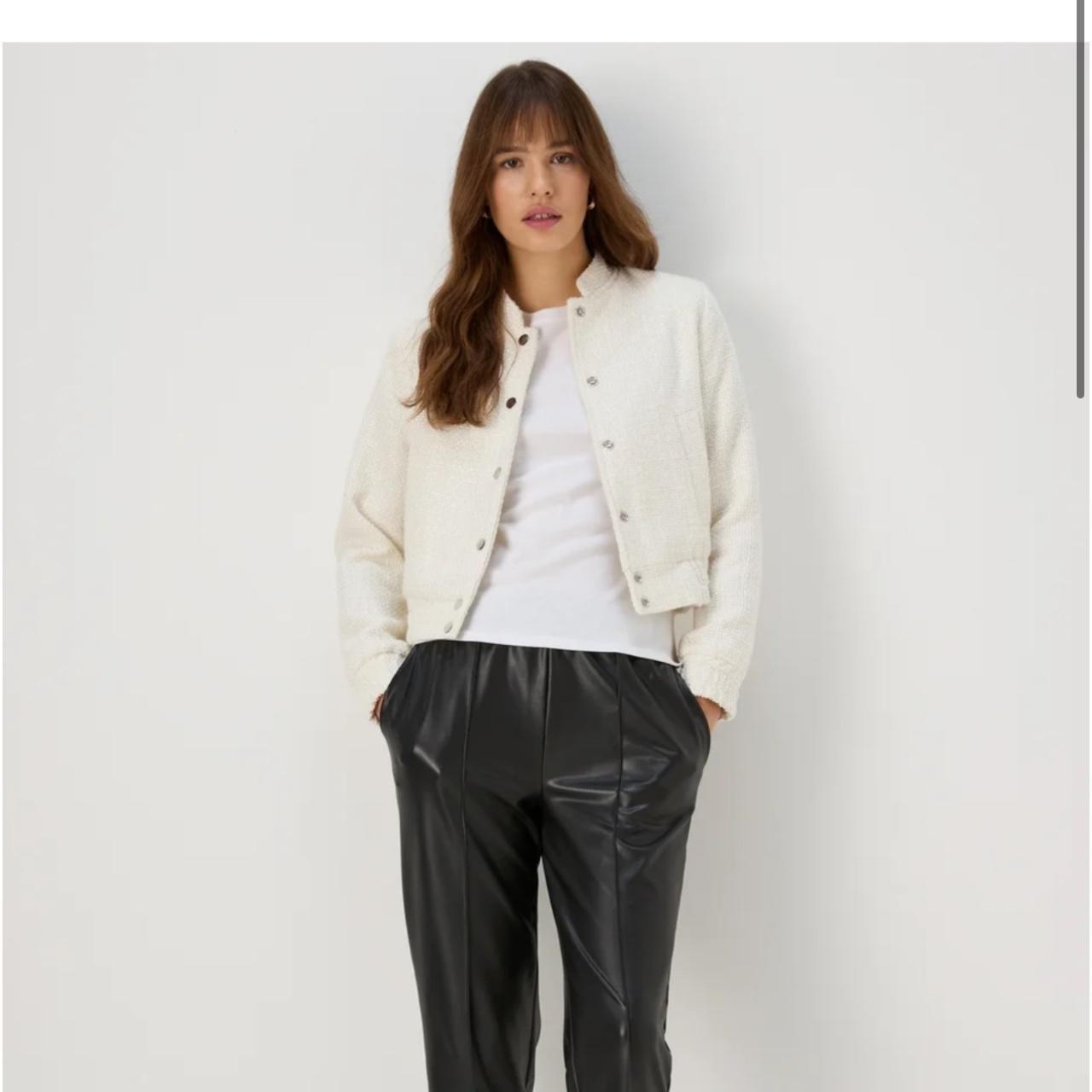 Ivory Boucle Bomber Jacket - Depop