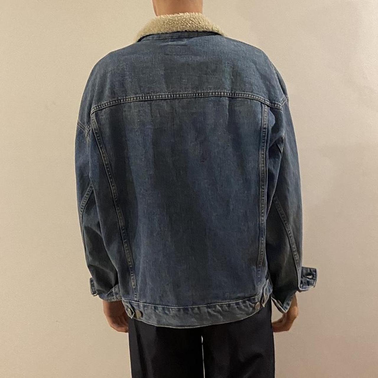 Men’s fur collar denim jacket size M - Depop