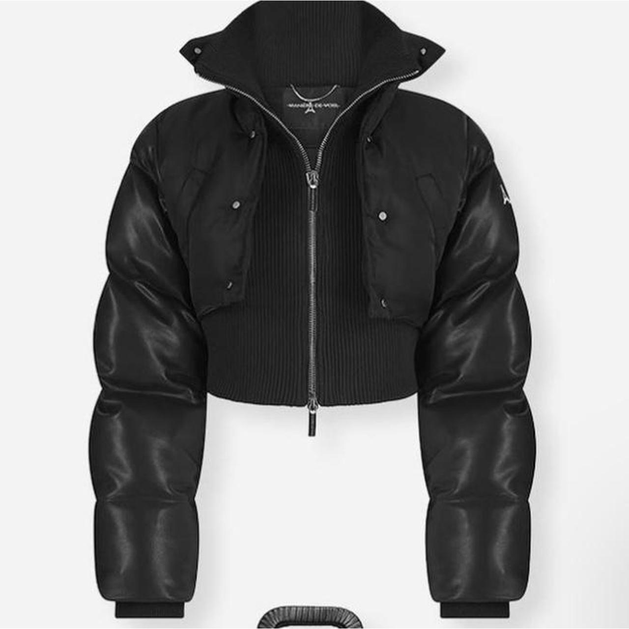 Vegan Leather Puffer Sleeve Layered Jacket -... - Depop