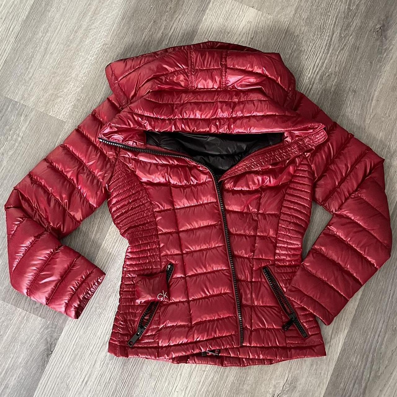 Calvin Klein Women's Red and Black Coat | Depop