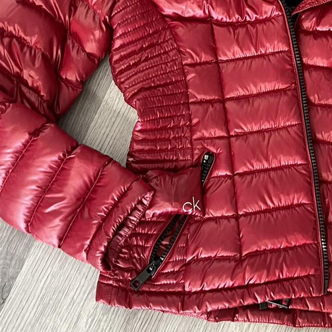 Calvin Klein Women's Red and Black Coat | Depop