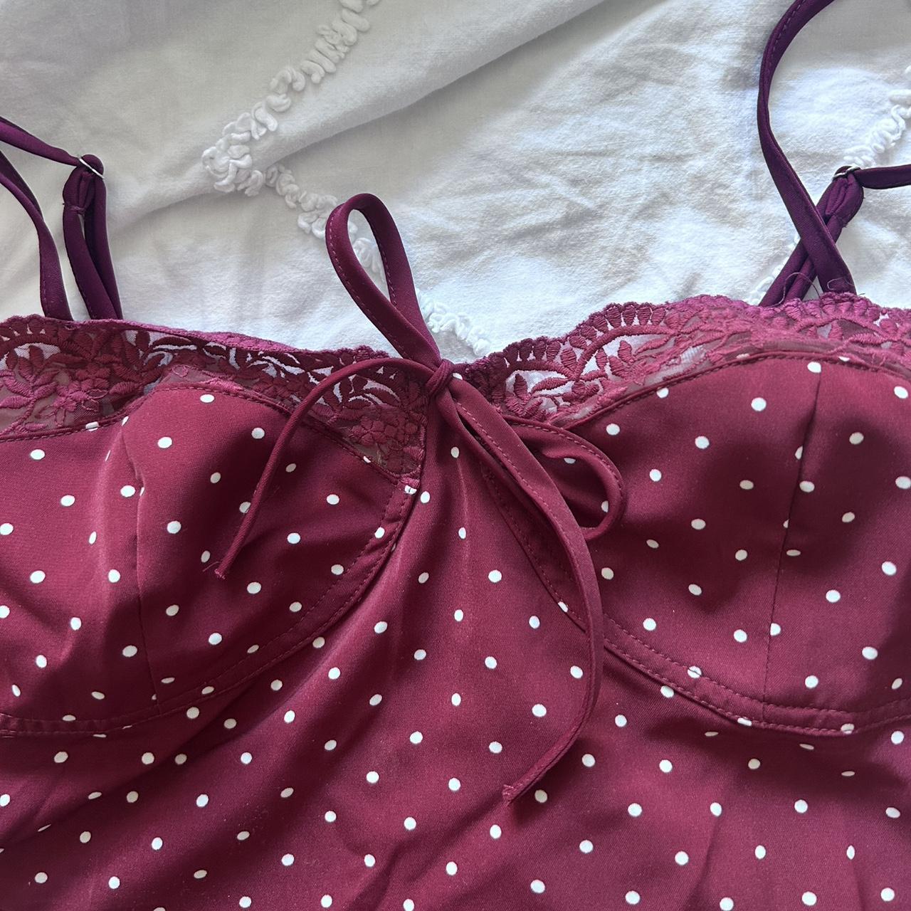 Venderbys red polka dot top with bow and lace... | Depop