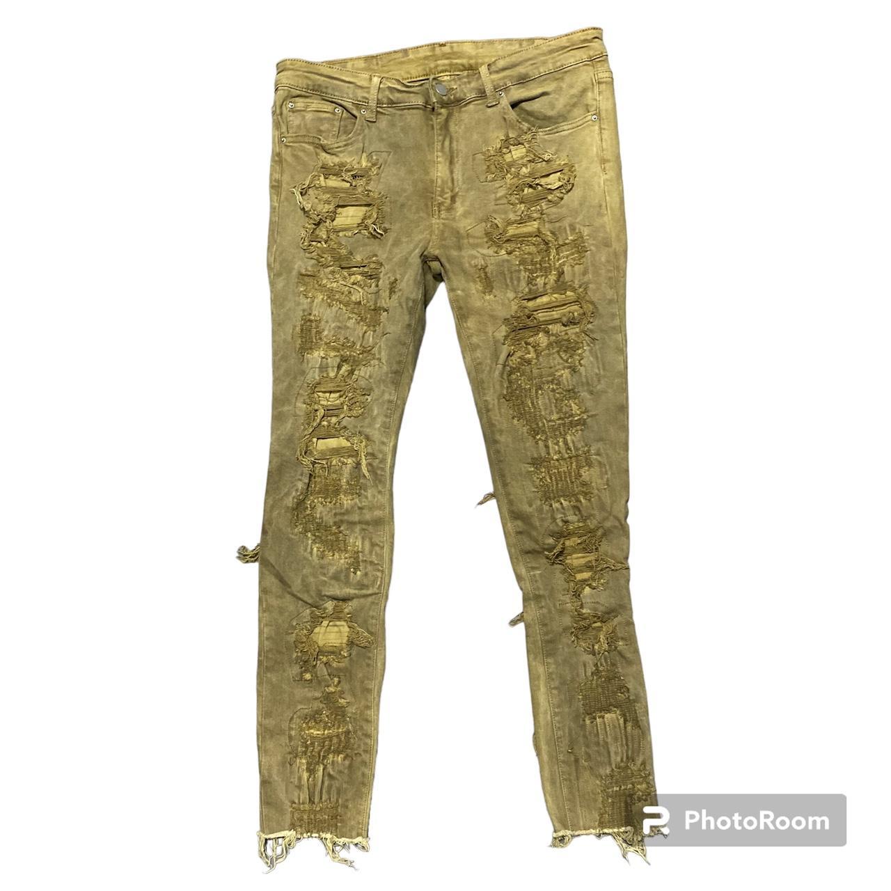 Mnml x denim ripped khaki jeans with raw hem size 34 - Depop