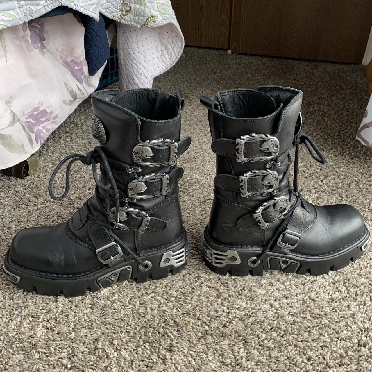 New Rock Reactor Black Leather Platform Boots 391-S1... - Depop