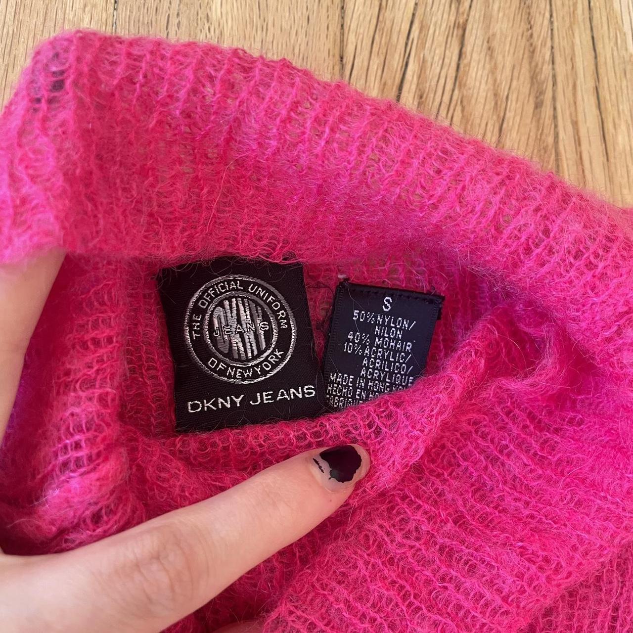 Vintage DKNY mohair hot pink turtle neck, has slight... - Depop