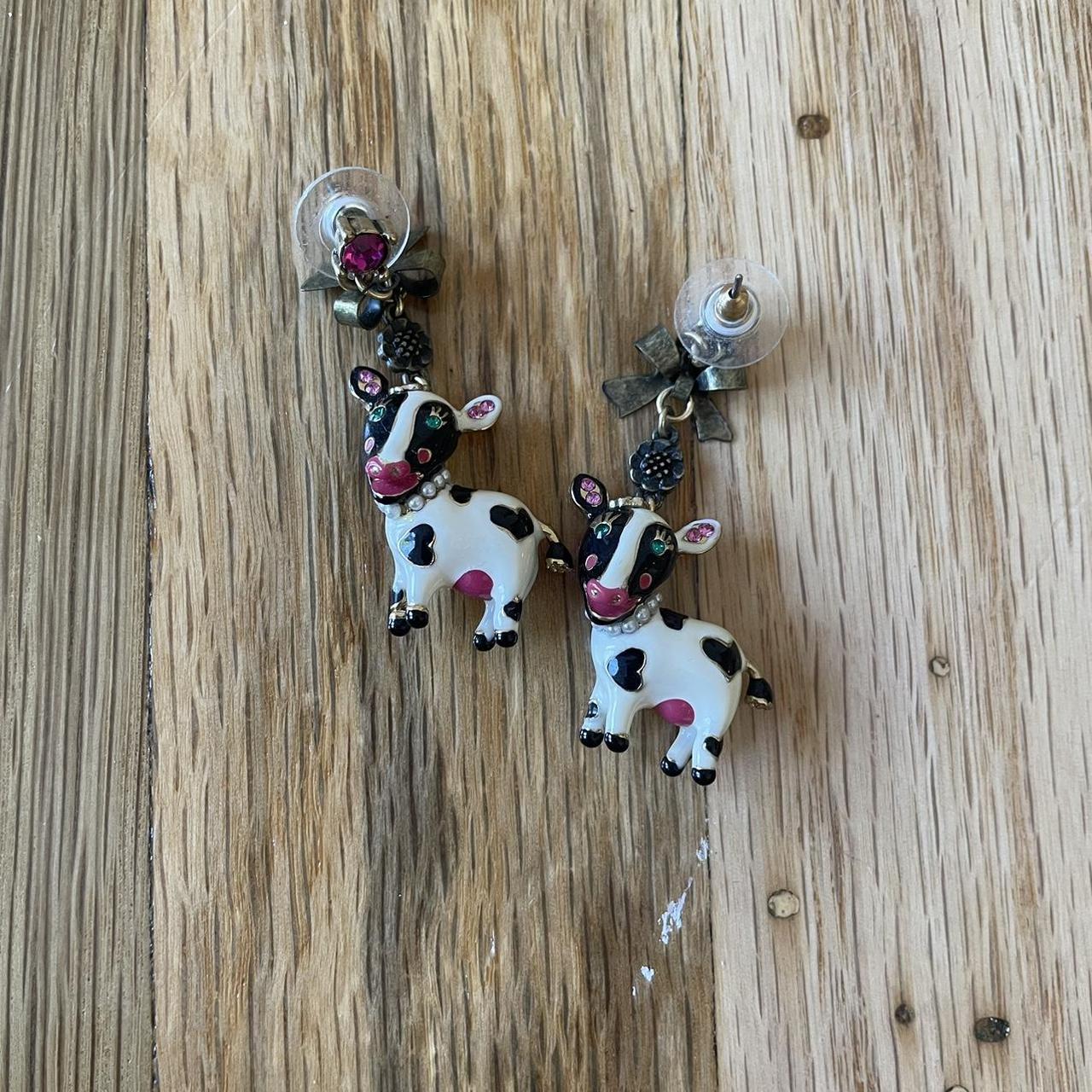 Betsy Johnson cow earrings ~ vintage from the 90s ~... - Depop