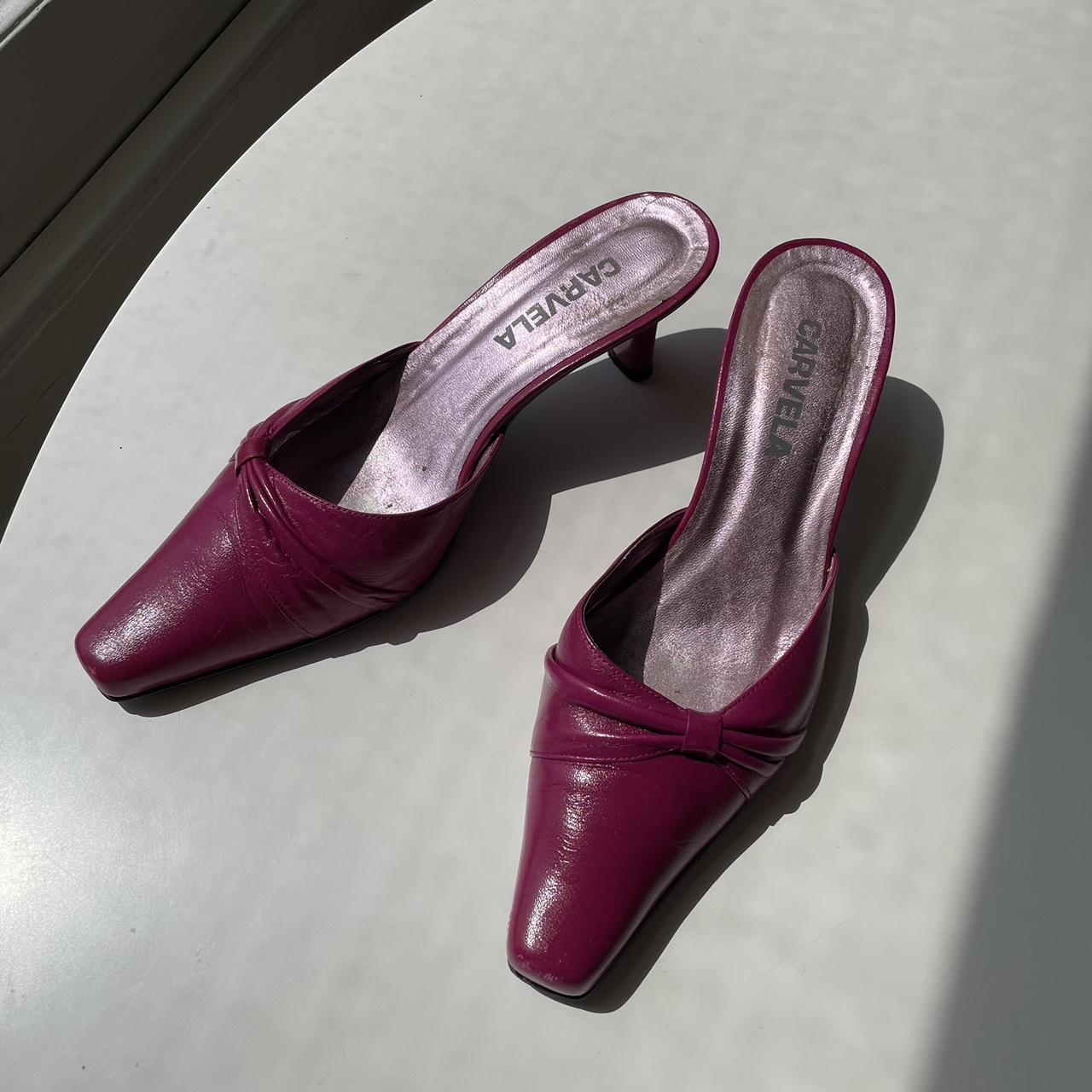 Barbie coloured Carvela kitten heel mules, 90s retro... - Depop