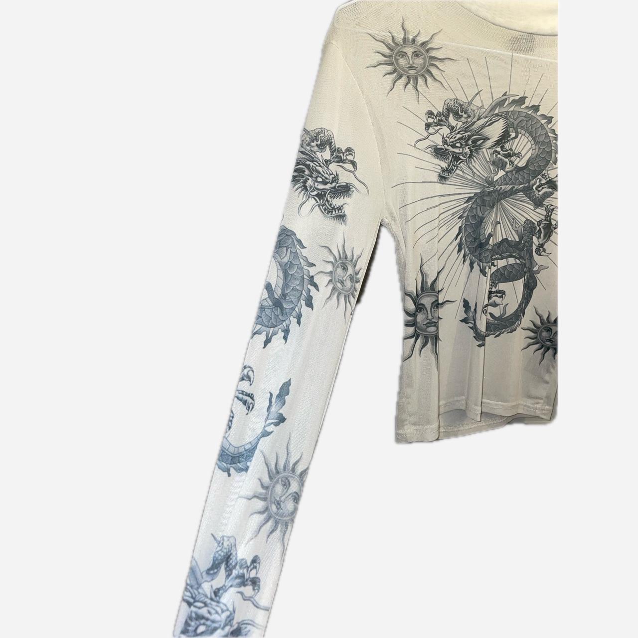 Patterned Mesh Top🖤🐉🌞 - Depop