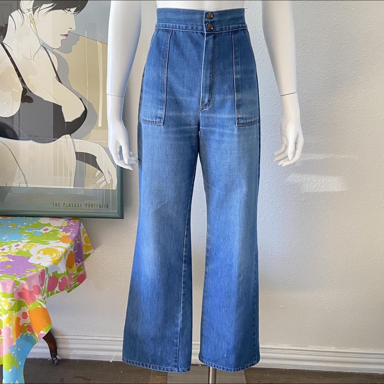 VINTAGE 60S 70S HIGH WAIST DENIM BLUE JEANS size 14... - Depop