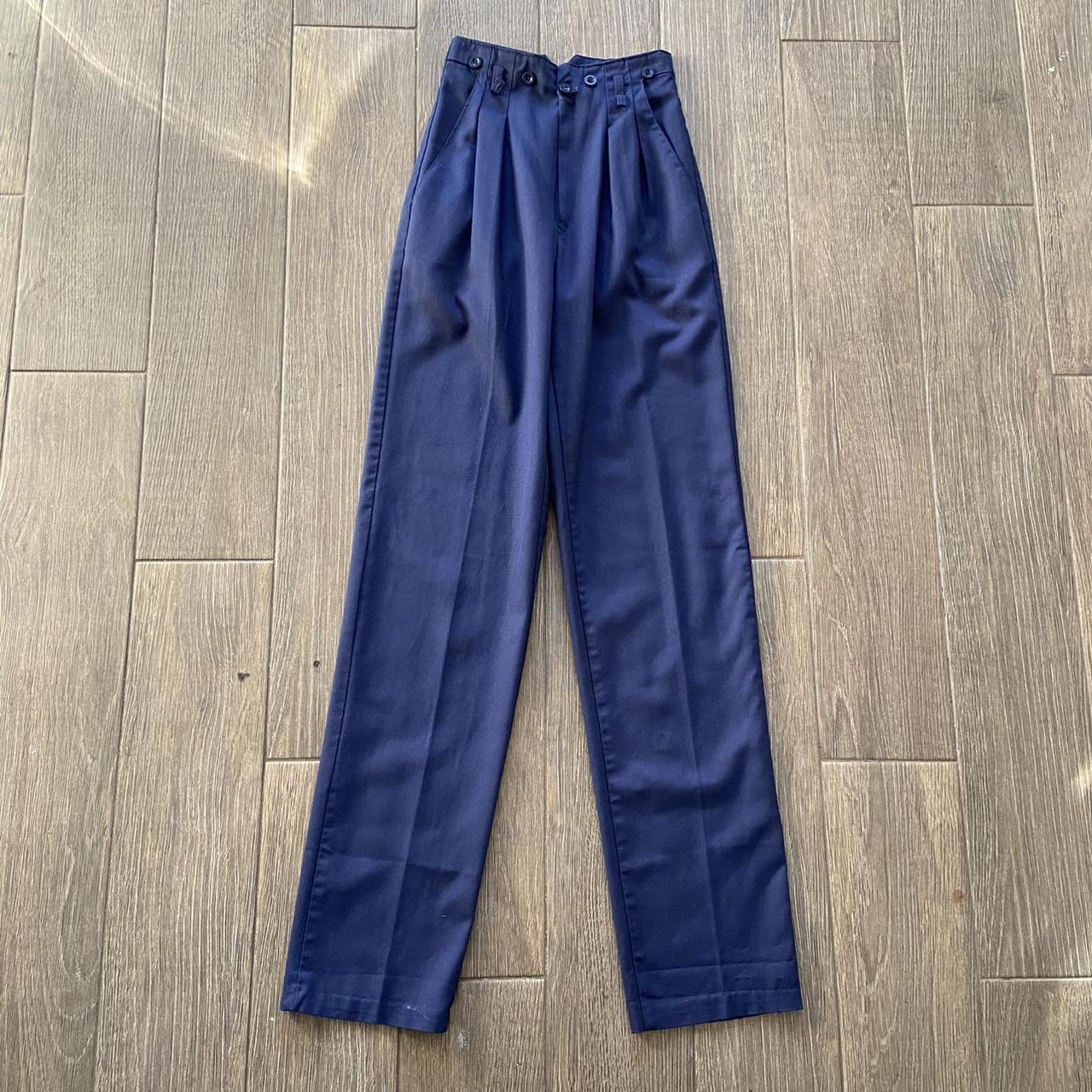 VINTAGE 80S 90S NAVY BLUE HIGH WAIST PLEATED TROUSER... - Depop