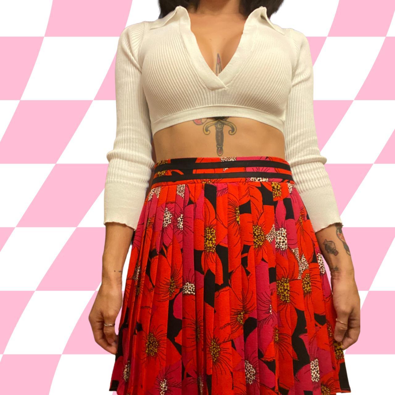 Farm Rio poppy mini skirt. High waisted pleated... - Depop