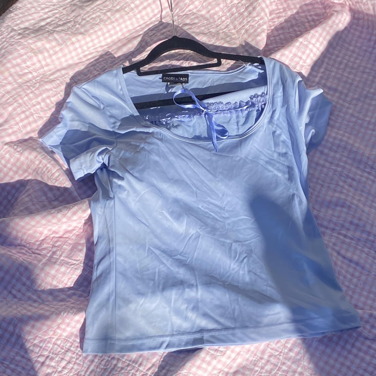 Blue frilly cutie silly top Baby blue colour is 💋... - Depop