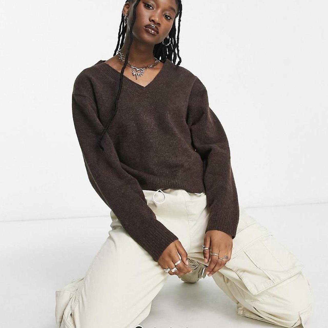 Weekday brown v neck Ellen jumper , size small - Depop