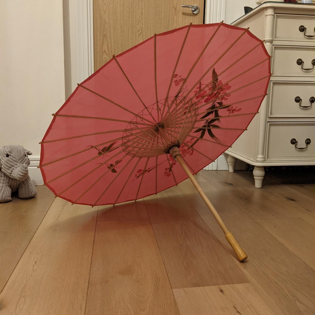 Hand painted parasol sun umbrella 🌸 floral pink... - Depop