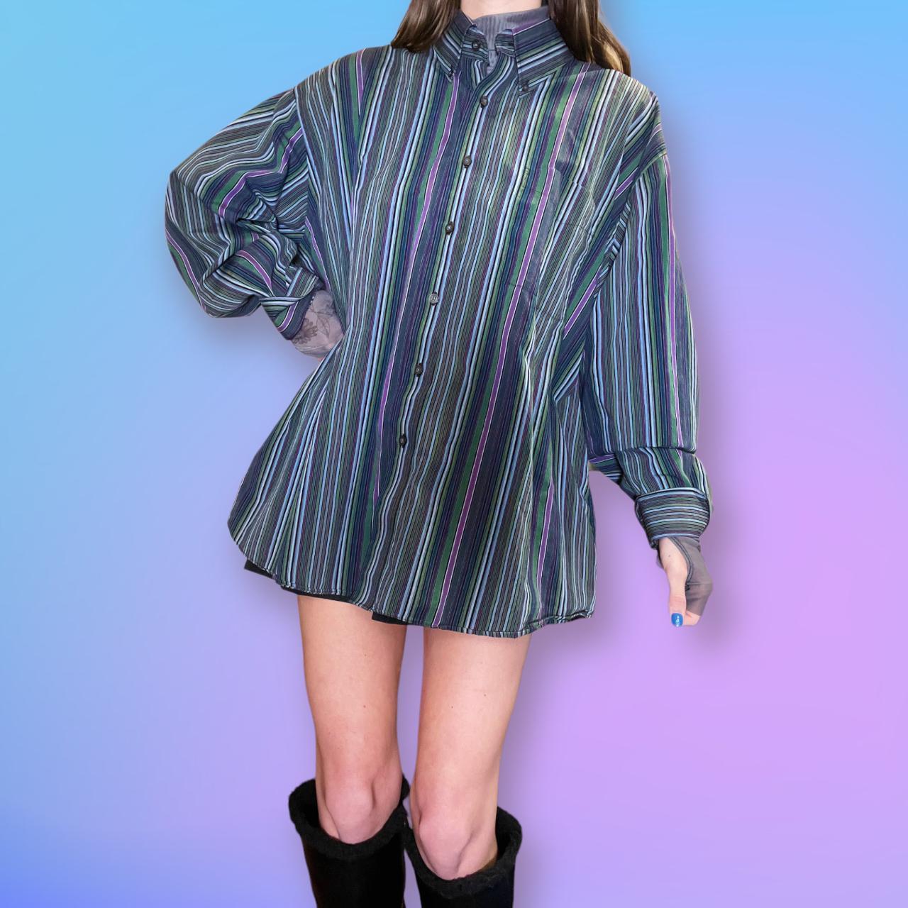 PIN STRIPED BUTTON DOWN SHIRT 🖤 vintage, y2k,... - Depop