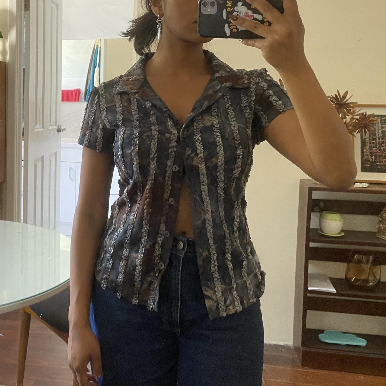 really cool blue brown mesh shirt. love wearing it... - Depop
