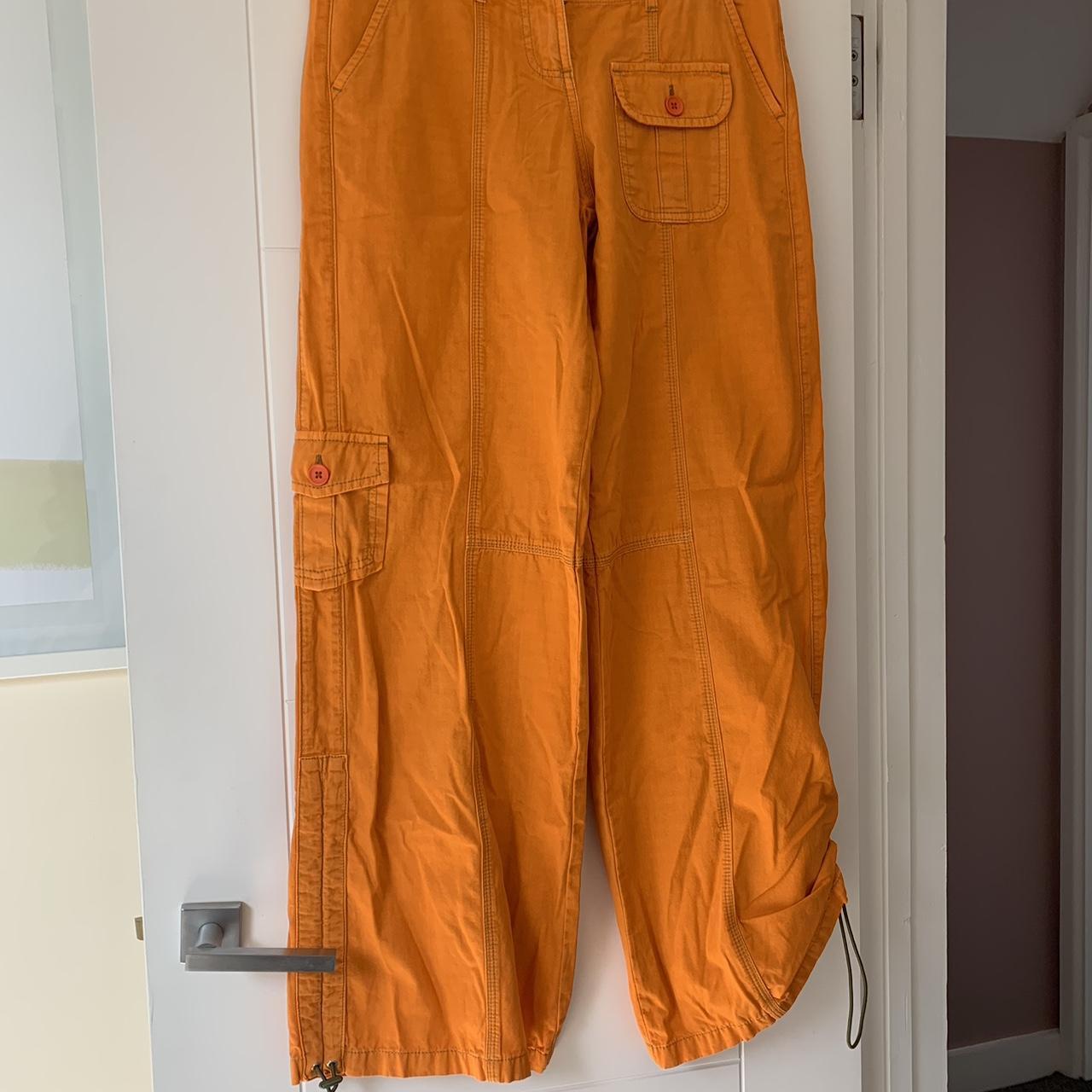 unbranded baggy orange cargo trousers in size 10. in... - Depop