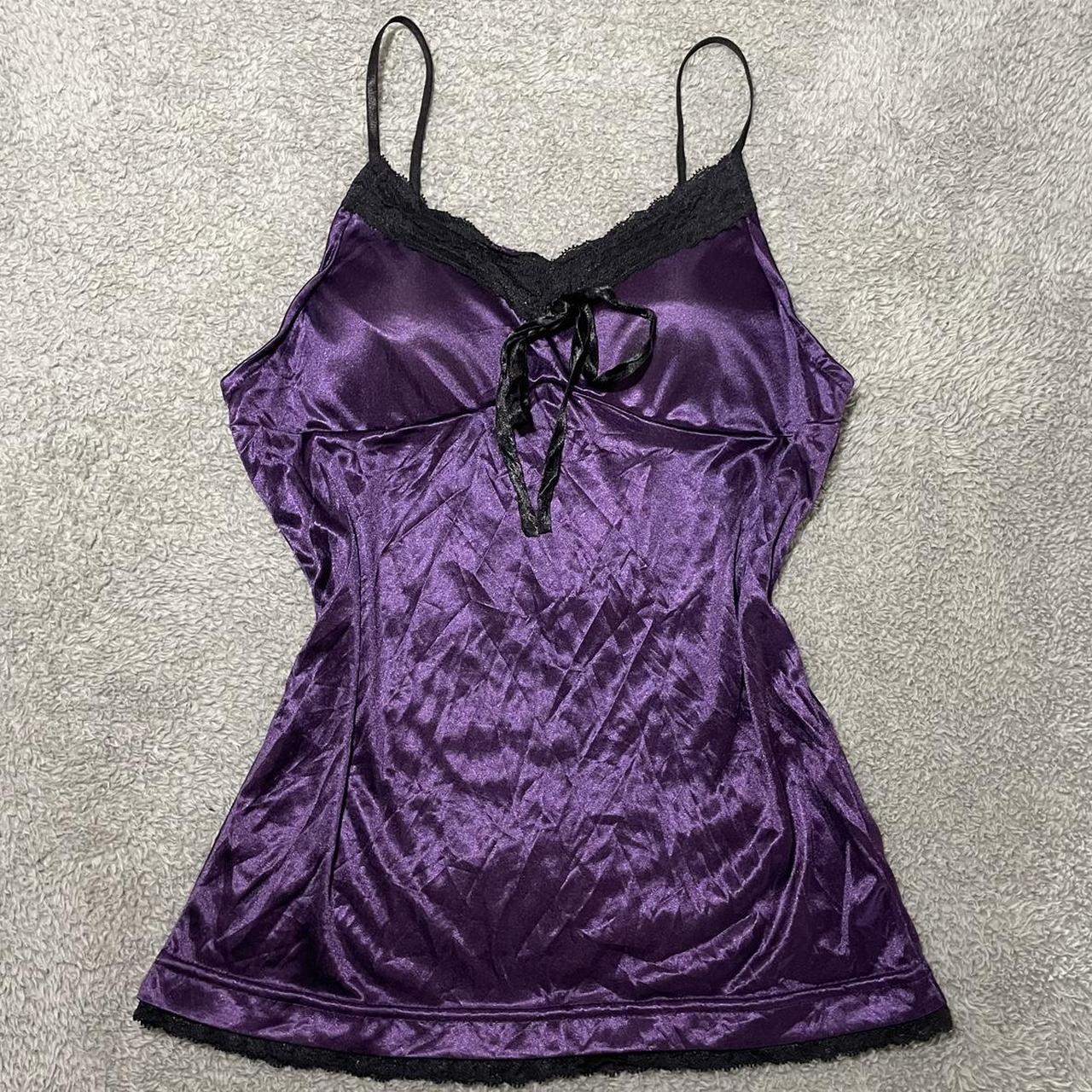 Purple y2k satin lace bow detail cami top. Size 6-8. - Depop