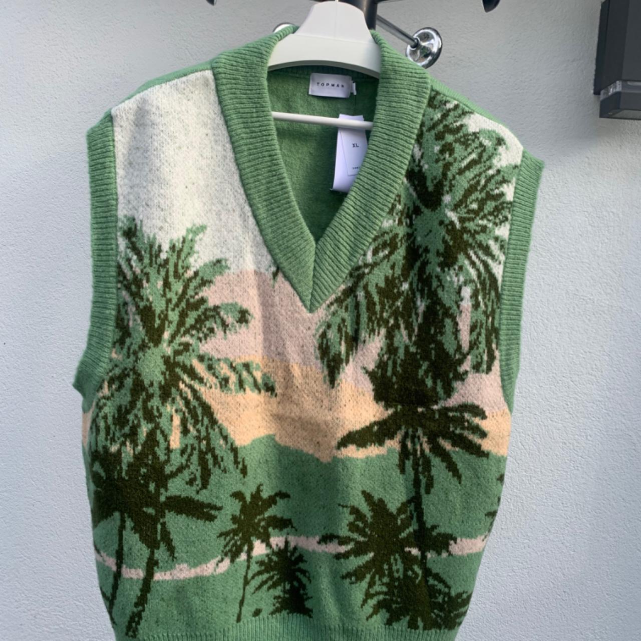 Topman knitted tank with palm tree print Jumper Size... - Depop