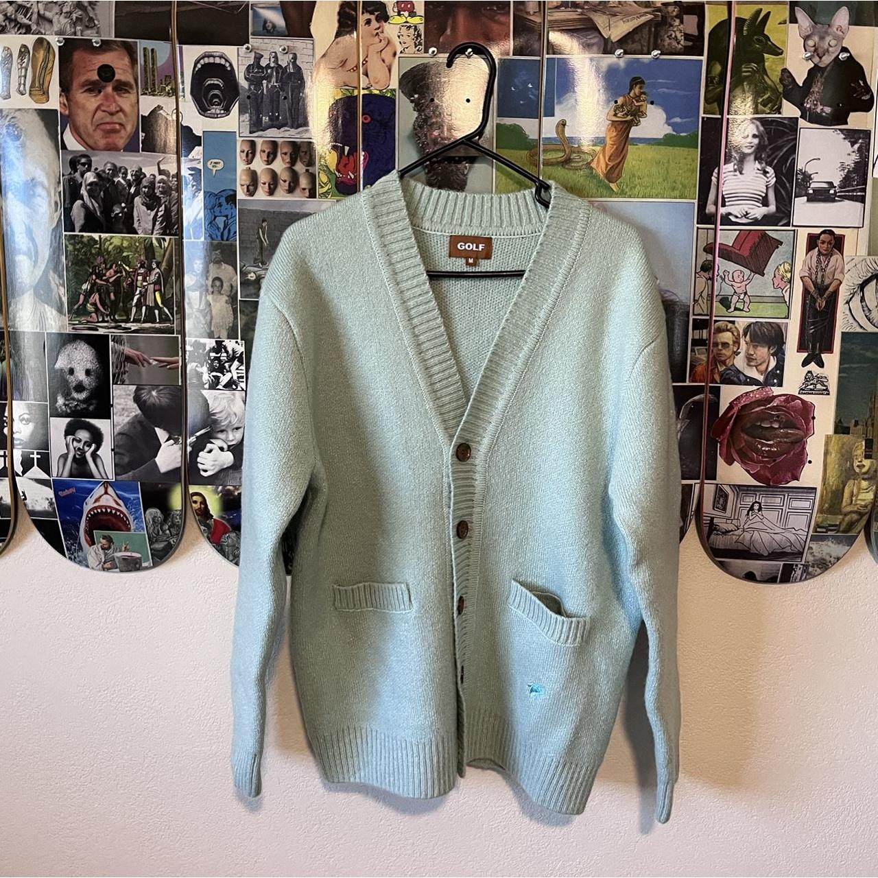 Golf Wang Men's Blue and Green Cardigan | Depop