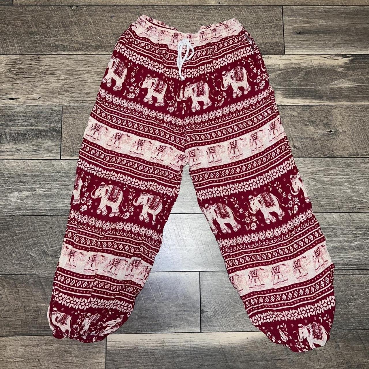 Red Harem Elephant Pants with Drawstring +pictures... - Depop