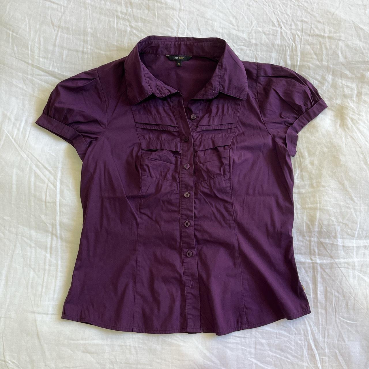 old school 2000s cue purple button up blouse... - Depop