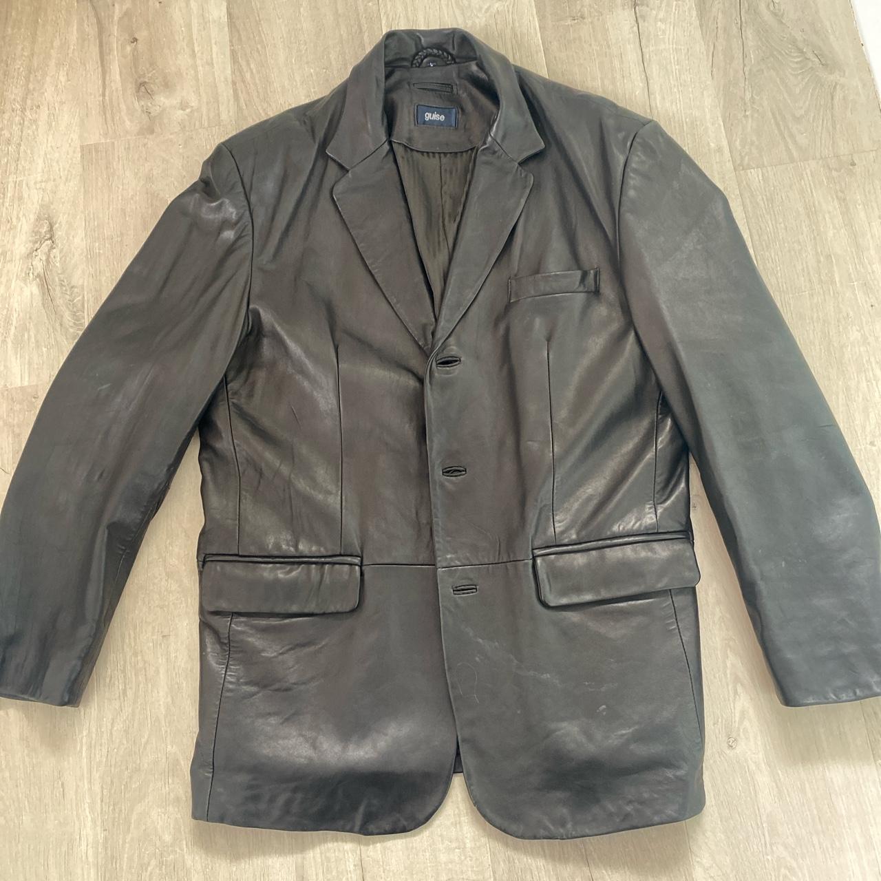 -Men’s Guise black vintage leather blazer -Size... - Depop