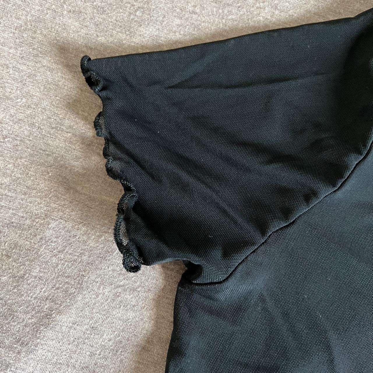 black mesh mock neck top. lettuce hem on the sleeves... - Depop