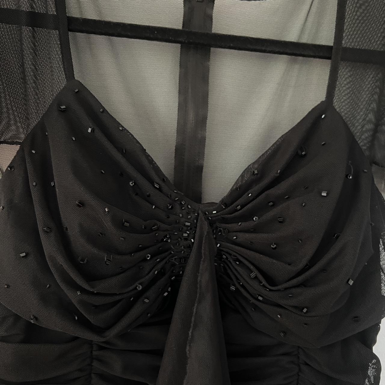 y2k black party top with beads and flowy fabric... - Depop