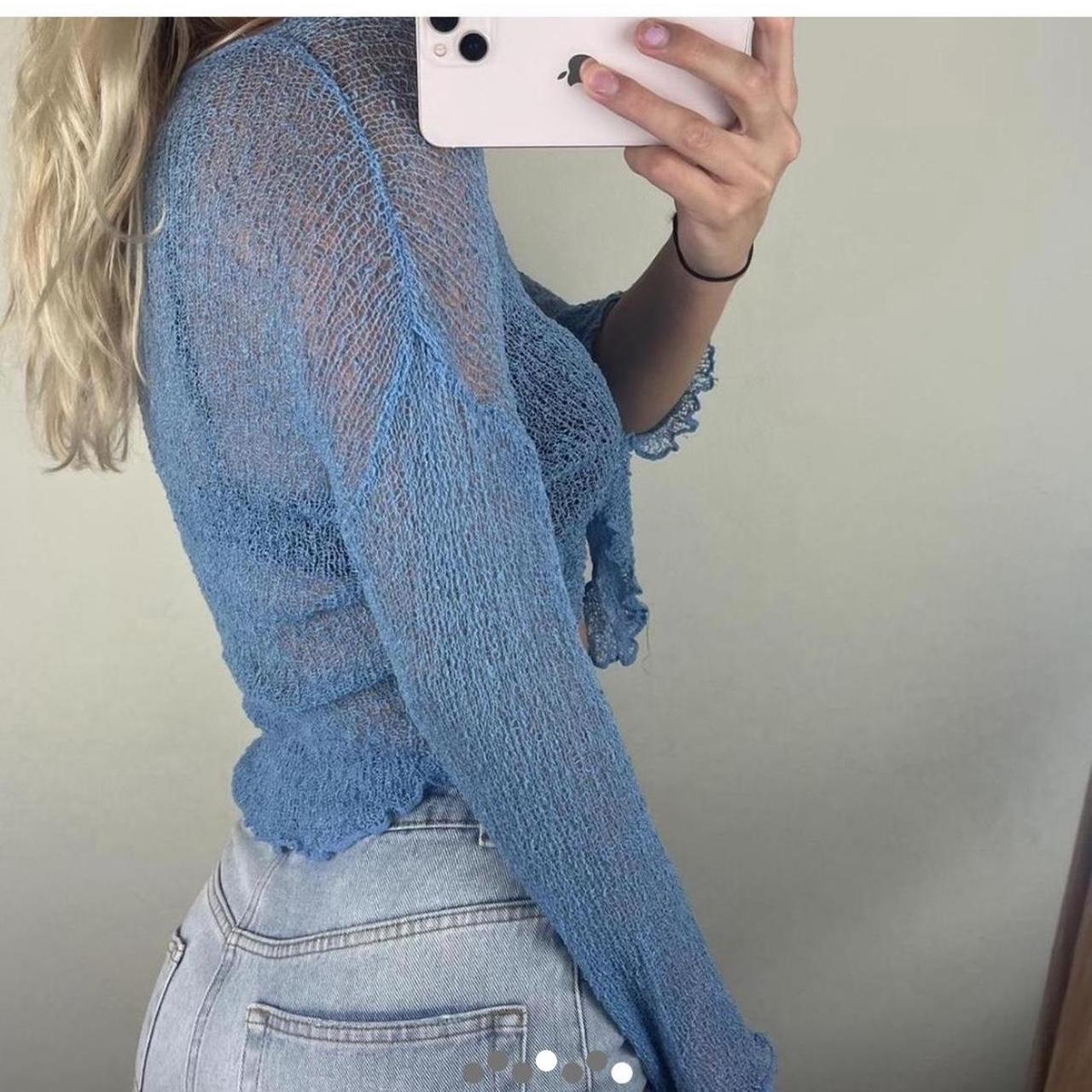 Blue crochet Bali beach wrap top cardigan Would fit... - Depop