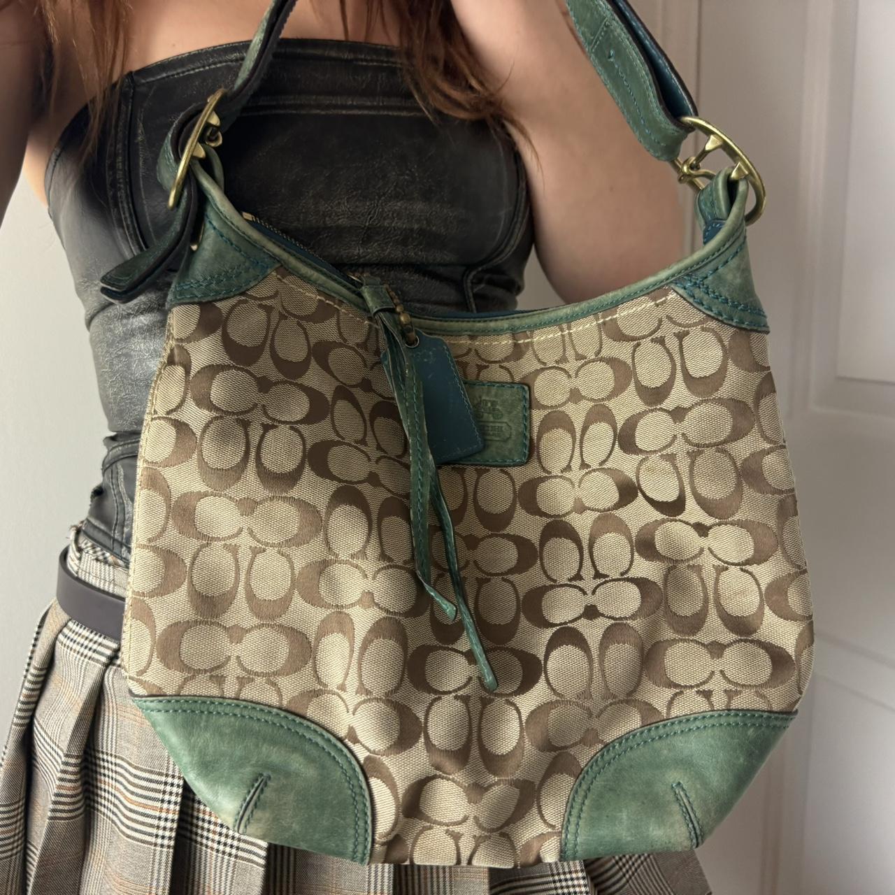 Vintage coach monogram shoulder bag Brown / green... | Depop