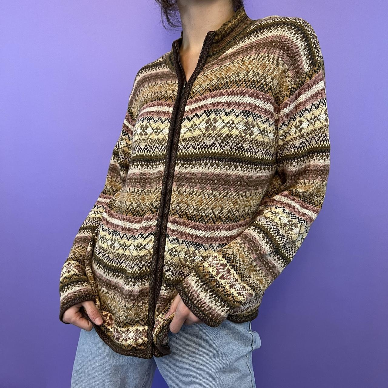 vintage earth tone sweater. 90s zip up cottagecore... - Depop